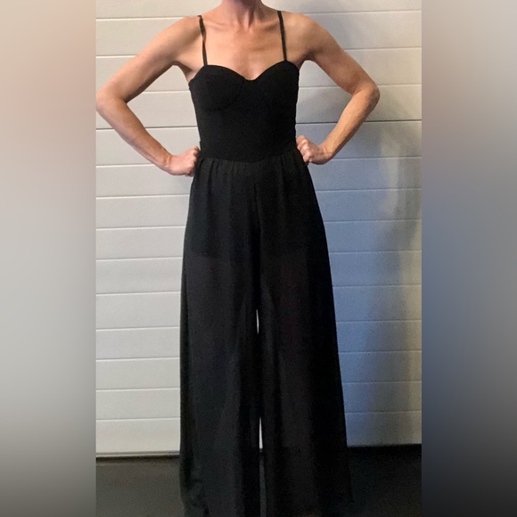 Symphony | Pants & Jumpsuits | Black Gold Shear Wide Leg Jumpsuit ...